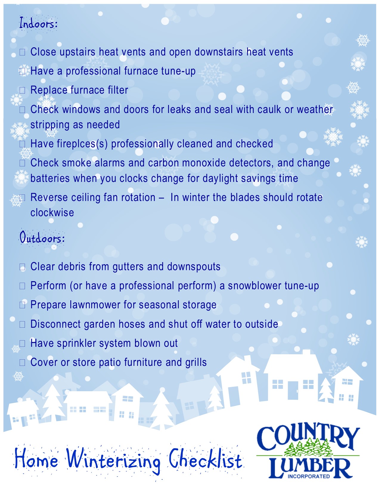 Home Winterization - Country lumber